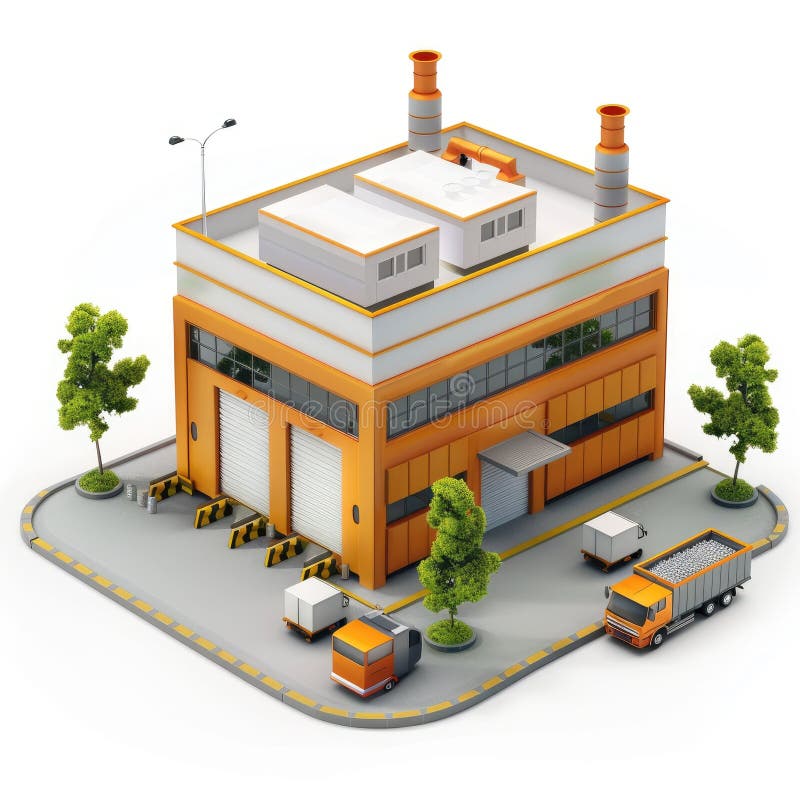 Modern Industrial Warehouse Building with Delivery Trucks Stock ...