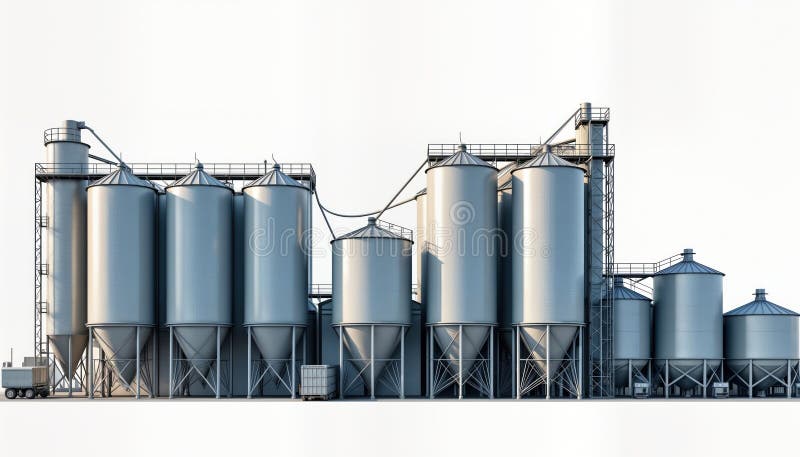 Industrial Facility with Multiple Storage Tanks and Silos. Modern Metal ...