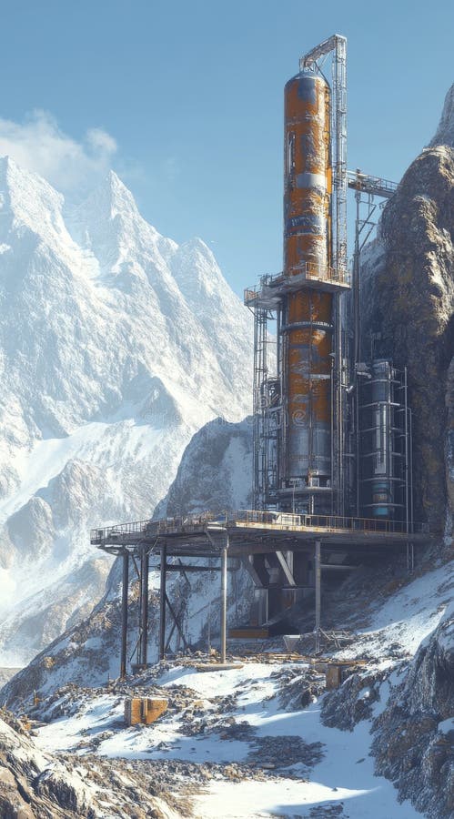 Industrial Facility in Snowy Mountain Range Stock Illustration ...