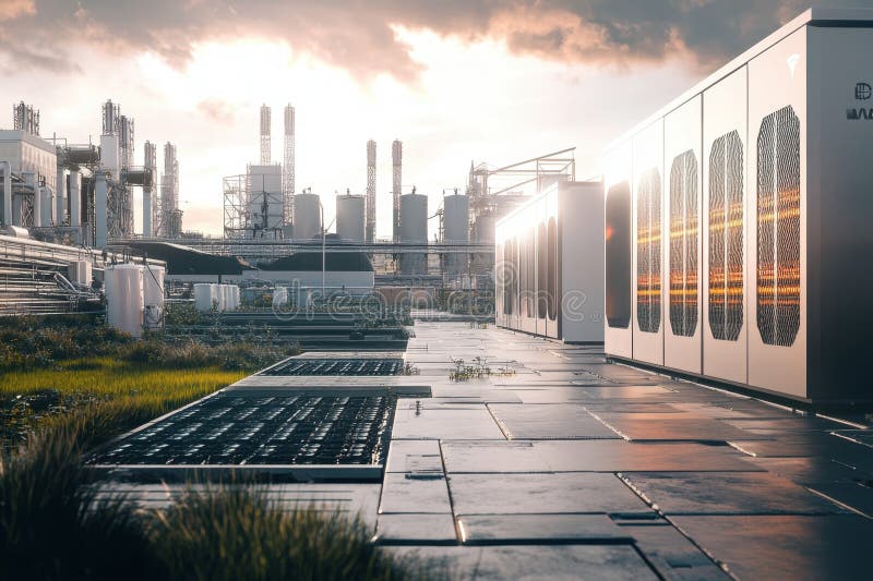 Industrial Facility Technology Structures Under Dramatic Sunset Sky ...