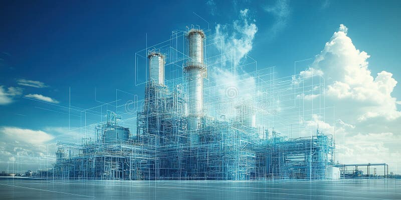 Industrial Facility Under Blue Sky with Utility Structures and Clouds ...