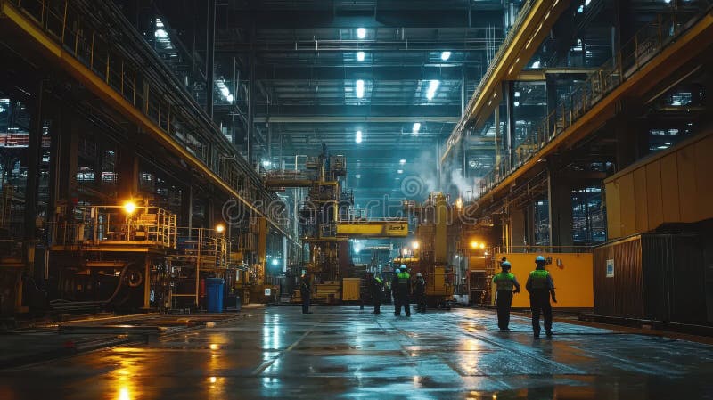 Industrial Facility with Workers and Machinery in a Well-lit ...