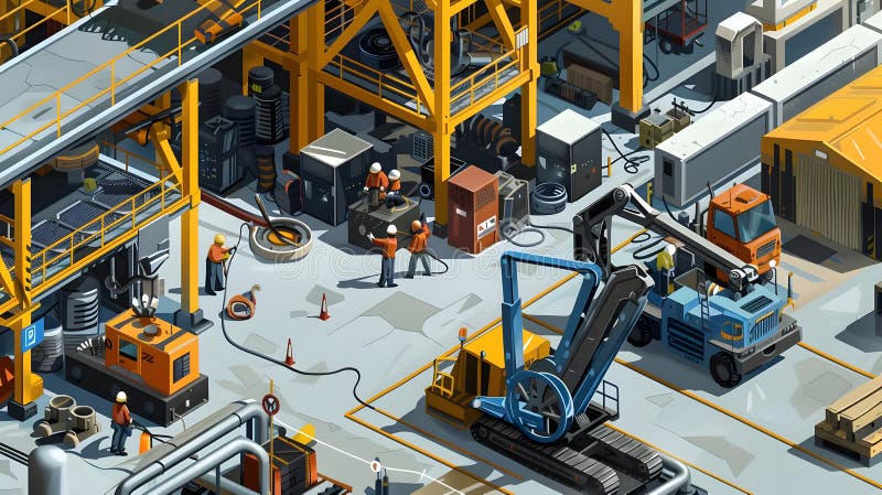 Industrial Facility Workers Operate Heavy Machinery and Equipment in a ...