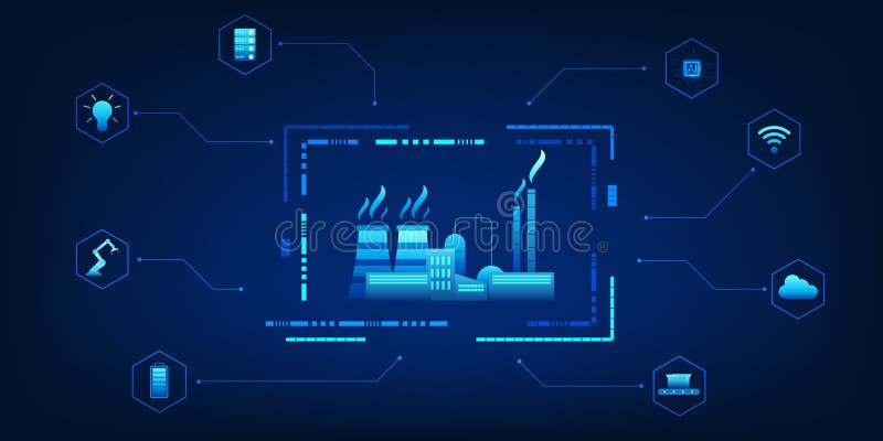 Industrial Factories Connected with Various Innovation Icons Represent ...