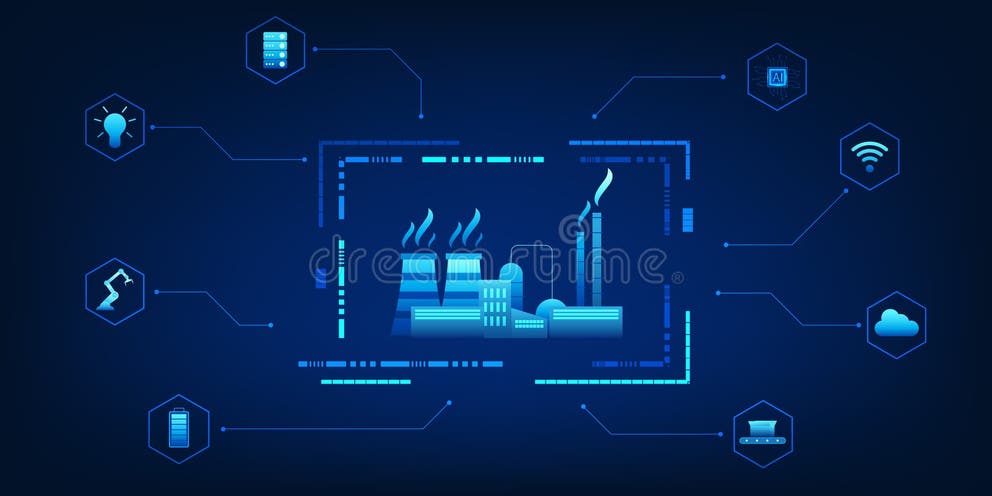 Industrial Factories Connected with Various Innovation Icons Represent ...