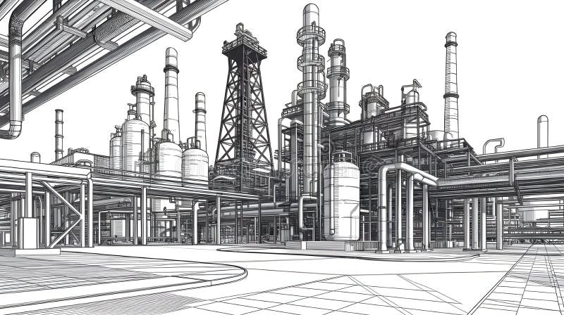 Industrial Factory Building Sketch Wireframe Design Architecture ...