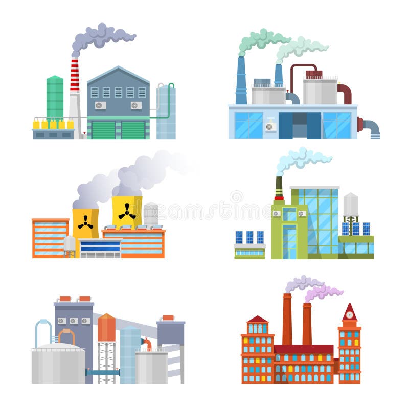 Industrial Factory Buildings Architectural Set Stock Vector ...