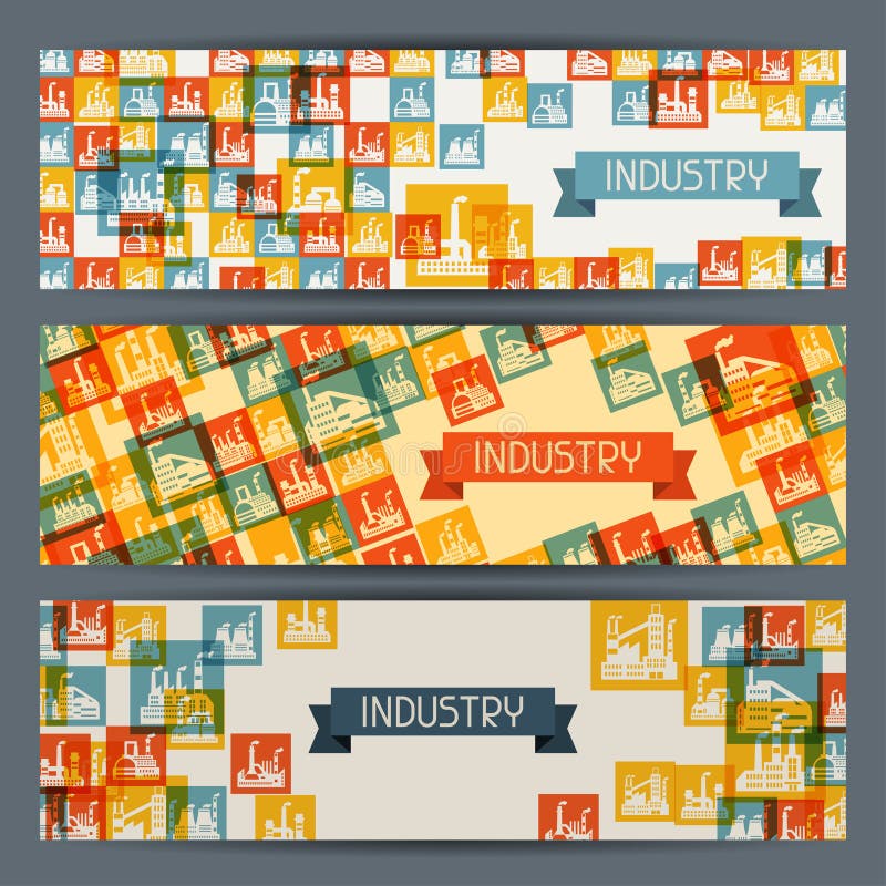Industrial Factory Buildings Horizontal Banners Stock Vector ...