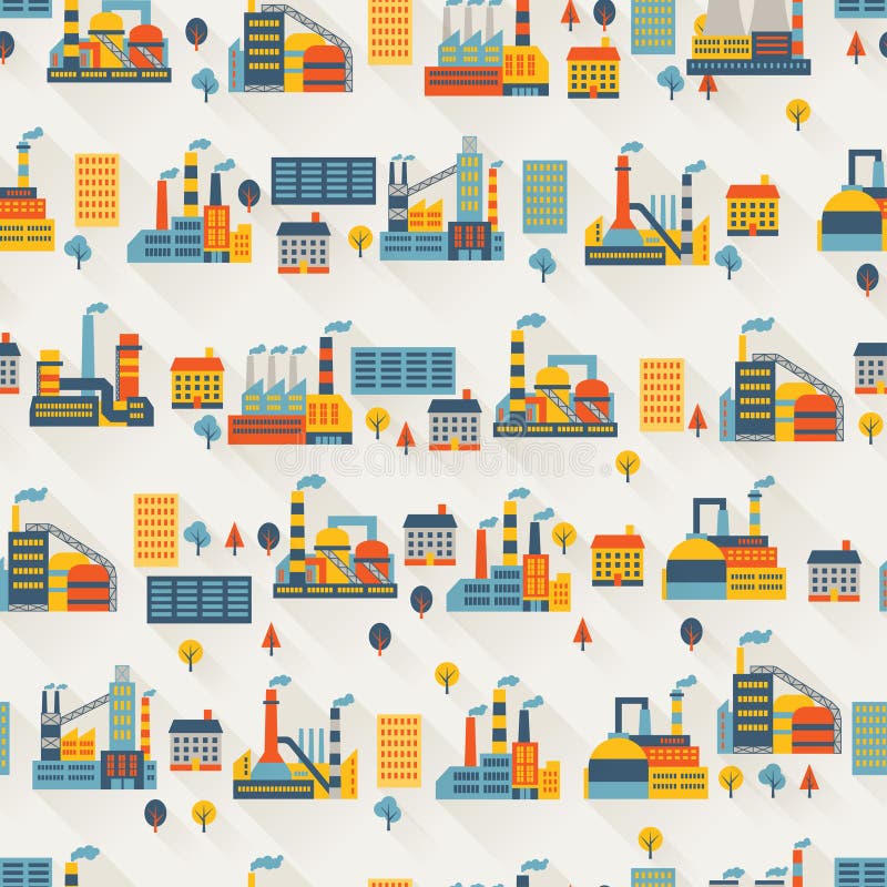 Industrial Factory Buildings Seamless Pattern Stock Vector ...