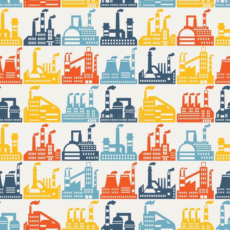 Industrial Factory Buildings Seamless Pattern Stock Vector ...