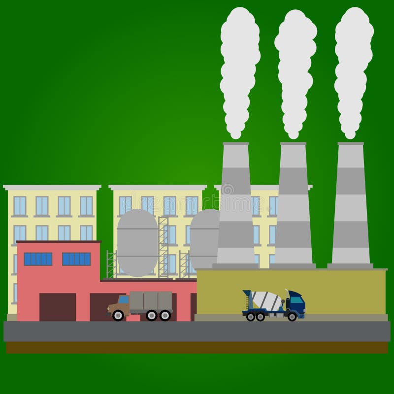 Industrial Factory Buildings Set in Flat Style Stock Vector ...