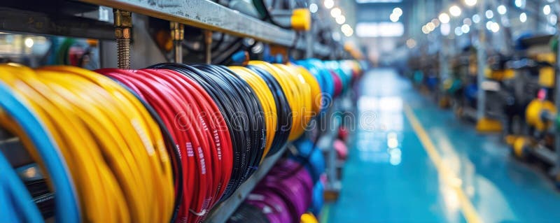 Industrial Factory with Colorful Cable Rolls in a Bright Setting Stock ...
