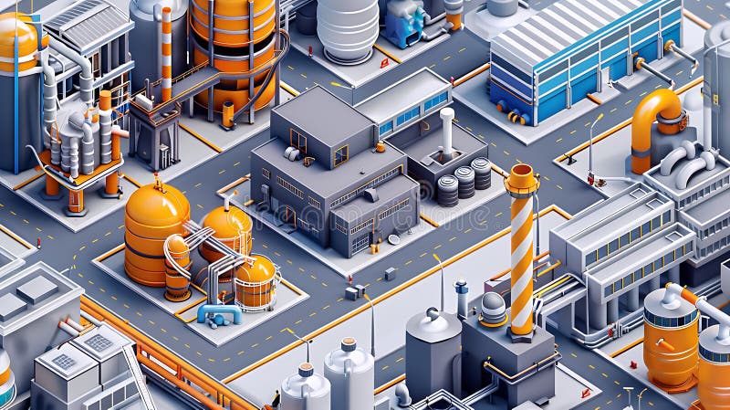 Industrial Factory Complex in Isometric 3D Rendering Style Stock ...