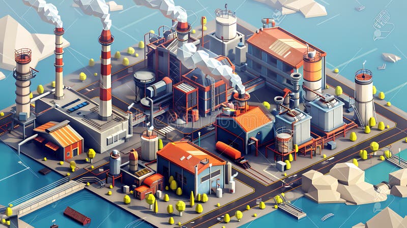 Industrial Factory Complex in Isometric 3D Rendering Style Stock ...