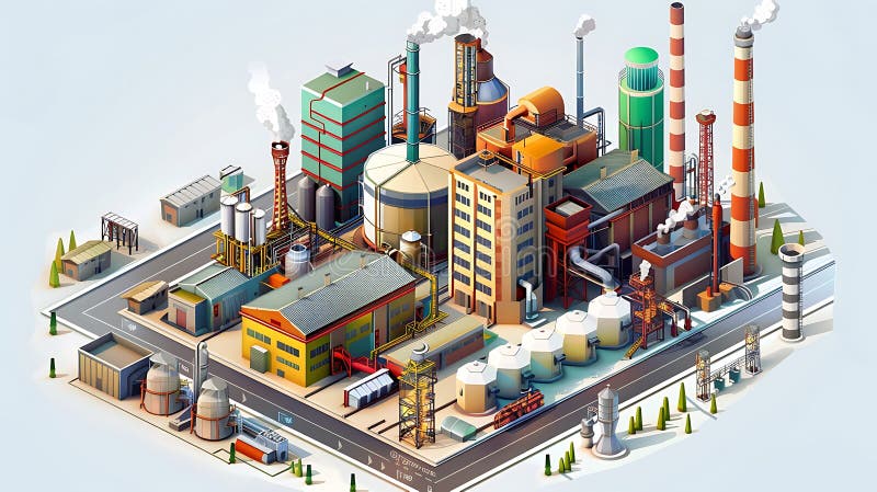 Industrial Factory Complex in Isometric 3D Rendering Style Stock Illustration - Illustration of ...