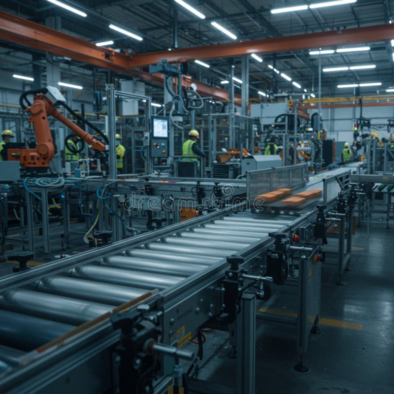 Industrial Factory Interior with a Complex Assembly Line and Conveyor ...