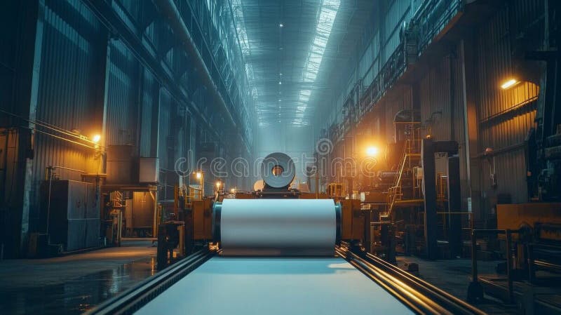 Industrial Factory Interior with Metal and Paper Rolls Stock ...