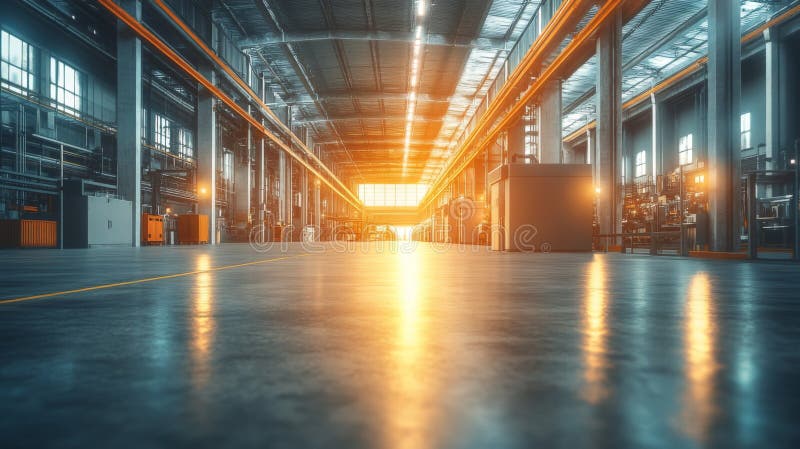 Industrial Factory Interior with Sun Rays Shining through Windows Stock ...