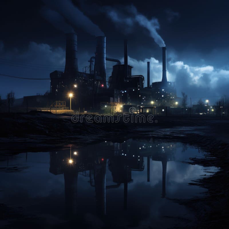 Industrial Factory in Night Stock Illustration - Illustration of ...