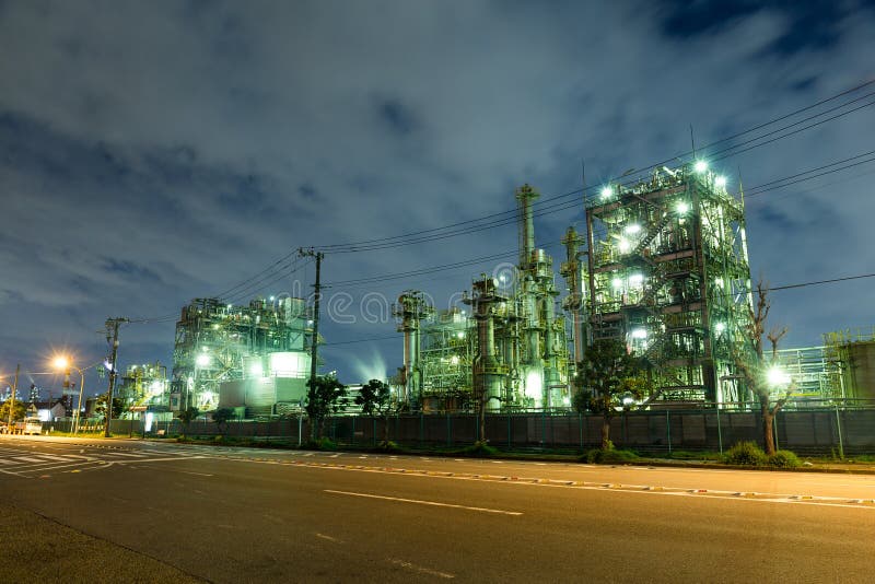 Industrial Factory at Night Stock Photo - Image of petrochemical ...