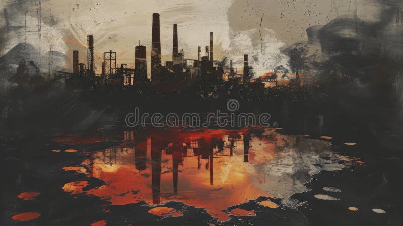 Industrial Factory Reflection in Dramatic Red Pool Stock Image - Image ...