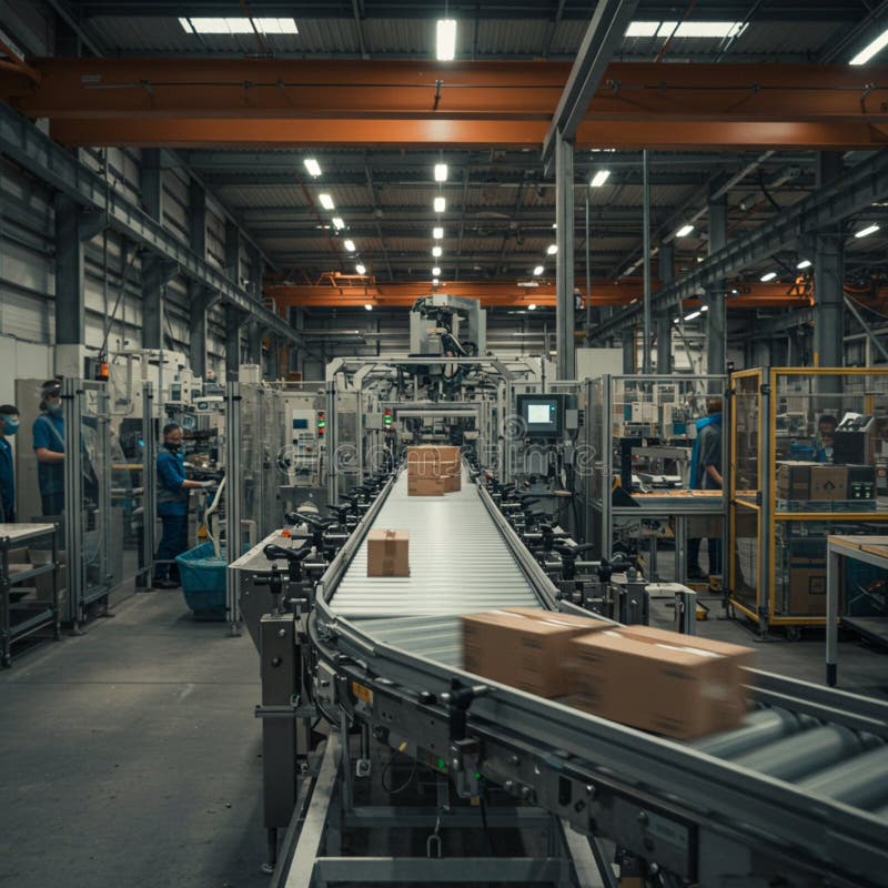 Industrial Factory Setting with a Central Conveyor Belt System ...