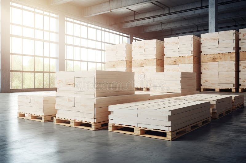 Industrial Factory Warehouse with Pallets and Goods Stock Illustration ...