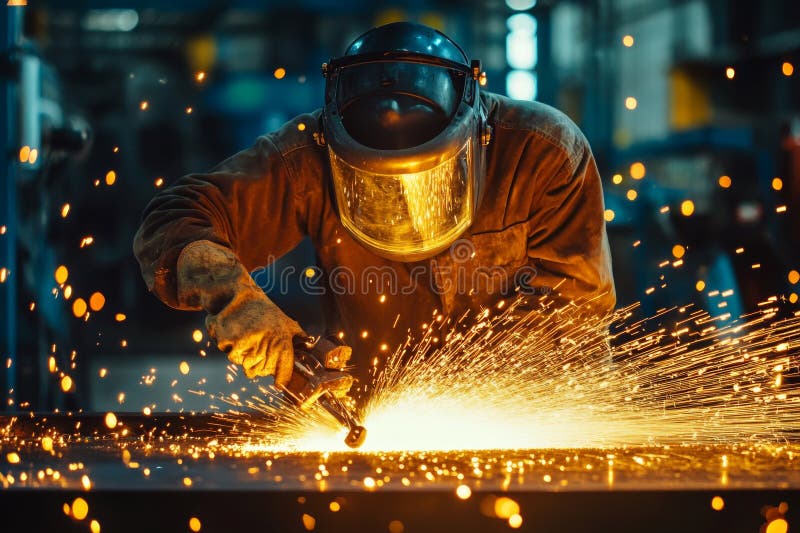 Generative Ai, Industrial Factory Workers are Cutting Metal Iron Using ...