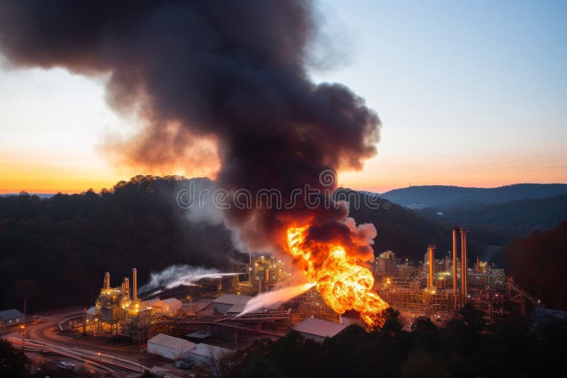 Industrial Fire Engulfs Processing Plant, Billowing Black Smoke into ...