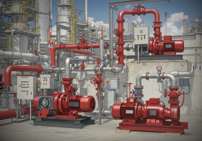 Industrial Fire Suppression System a Detailed Illustration of a Robust ...
