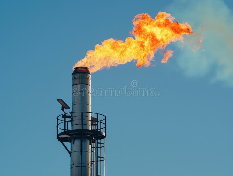 Industrial Flare Stack Burning Gas Against Sky Stock Image - Image of ...