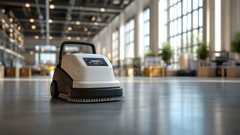 Industrial Floor Cleaning Machine in Modern Warehouse Setting Stock ...