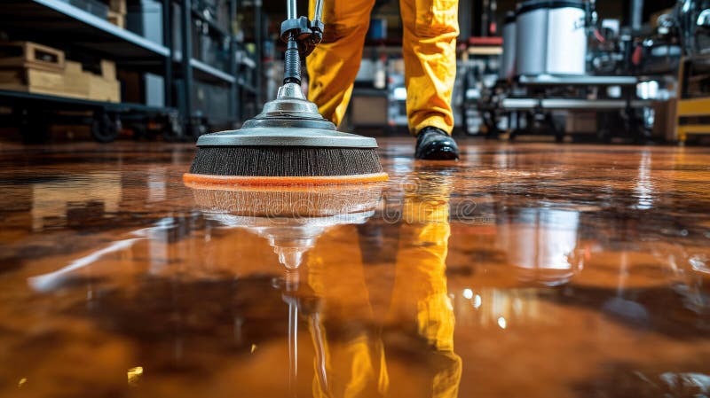 Industrial Floor Cleaning with Polishing Machine in Workshop Setting ...