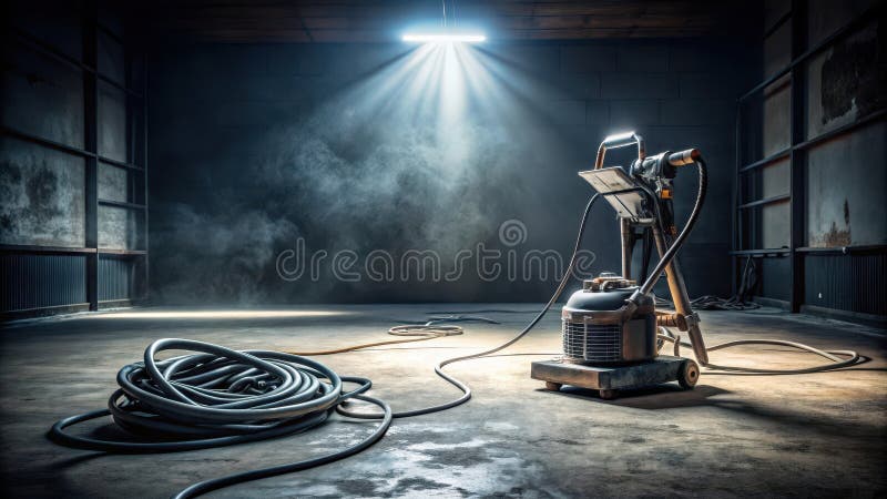 Industrial Floor Sander with Dust Collection System in a Dimly Lit ...