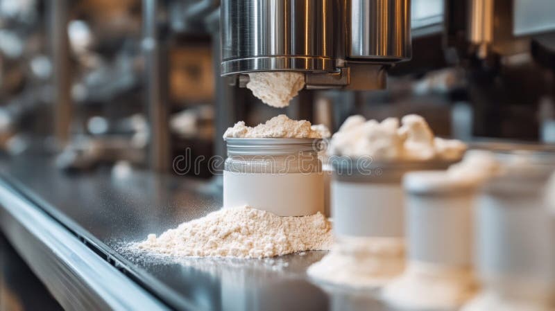 Industrial Flour Filling Machine Dispensing Flour into Jars Stock ...