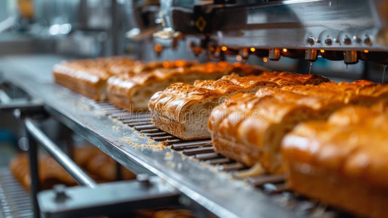Industrial Food Processing, an Automatic Bread Slicer Machine Being ...