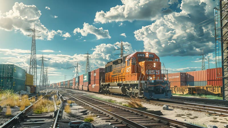 Industrial Freight Train Carrying Containers in Rail Logistics Setting ...