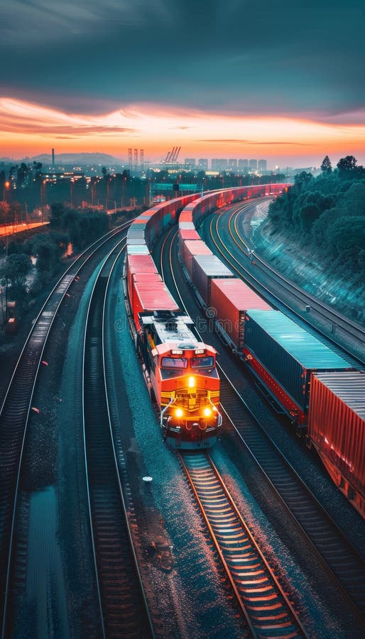Industrial Freight Train Transporting Containers in Rail Logistics ...