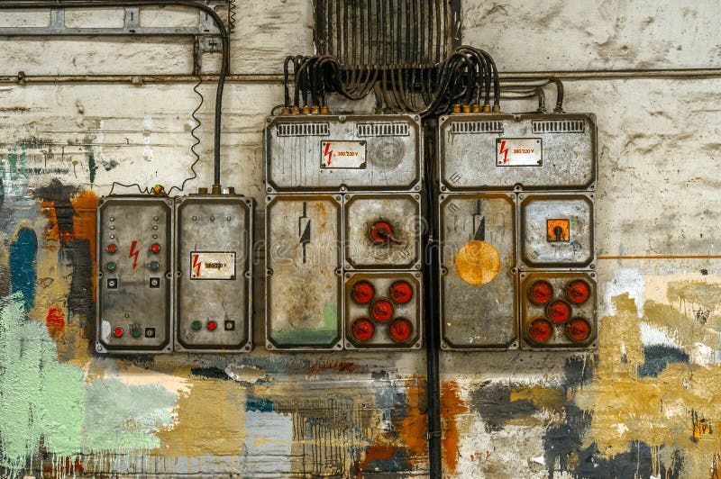 Industrial Fuse Box on the Wall Stock Image - Image of industrial ...