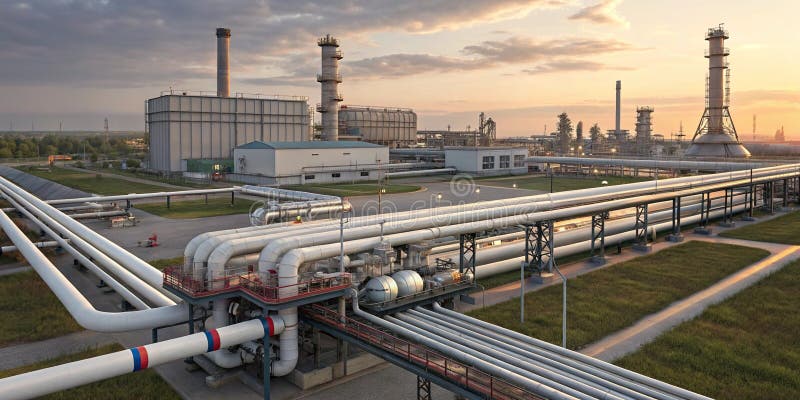 Industrial Gas Pipelines at Gas Fired Power Plant Stock Illustration - Illustration of ...