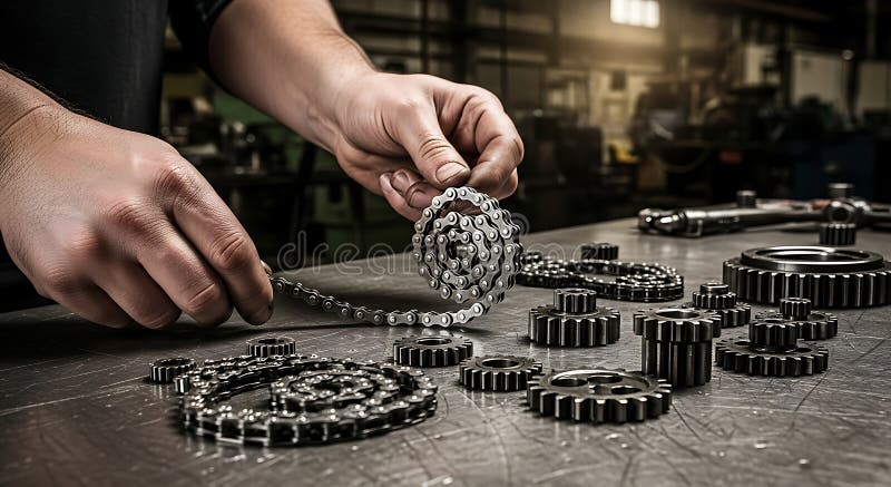 Industrial Gear Assembly Process with Worker Handling Metal Components ...
