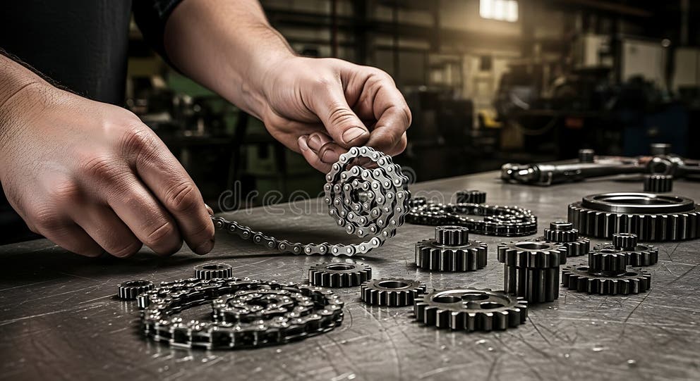 Industrial Gear Assembly Process with Worker Handling Metal Components ...