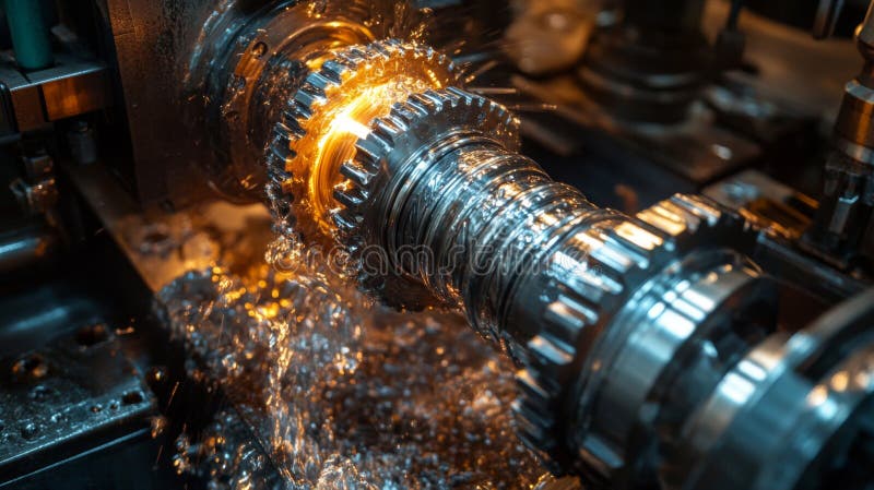 Industrial Gear Manufacturing Process Showing Precision and Sparks ...