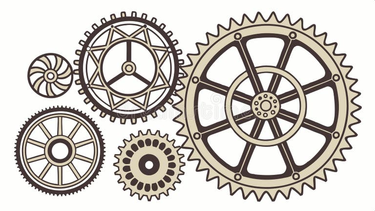 Industrial Gear Set Design, Mechanical Component Collection Vector ...