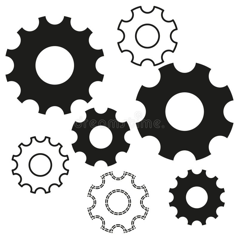 Industrial Gear Shapes. Black White Cogs. Mechanical Wheel Form. Vector ...