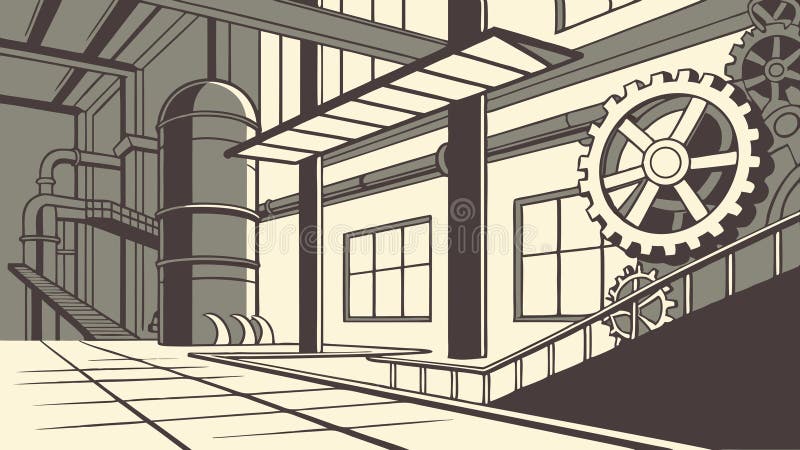 Industrial Gears and Architecture, Steampunk Style, Factory Design ...