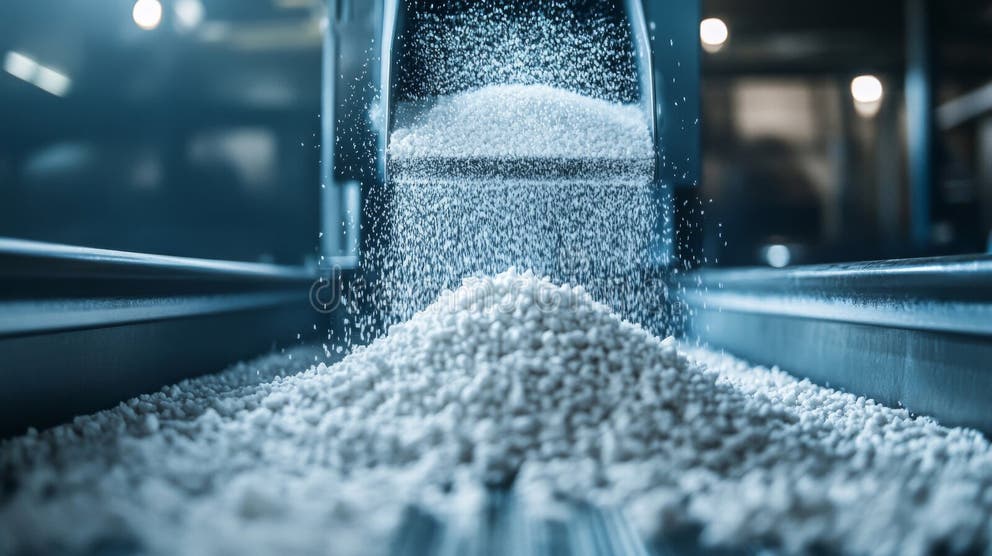 Industrial Granules Pouring into a Conveyor Belt Stock Illustration ...