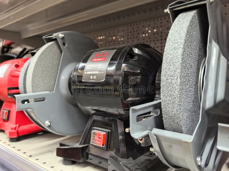 Industrial Grinding Tools Displayed on a Shelf in a Hardware Store ...