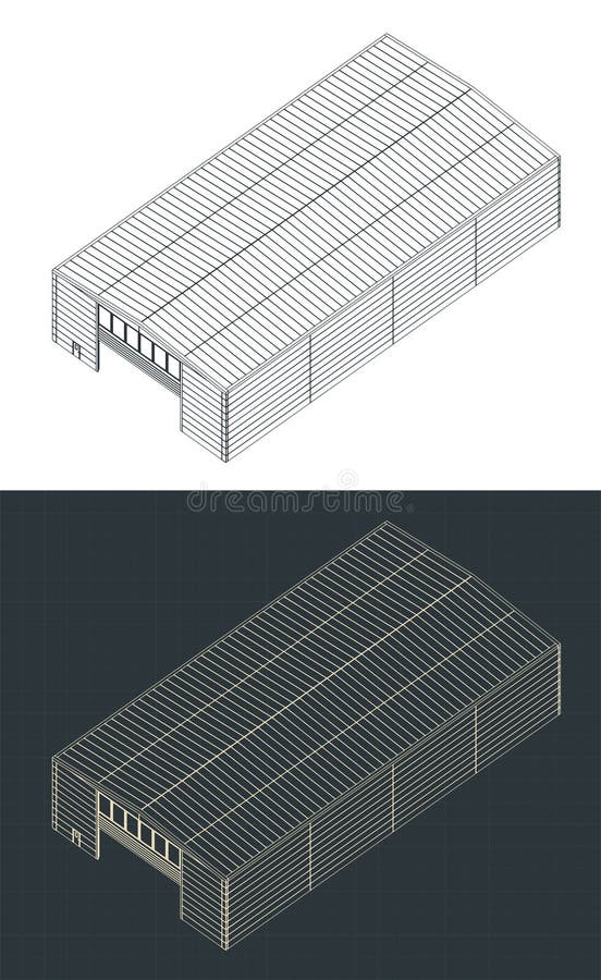 Industrial Hall Building Isometric Blueprints Stock Vector ...