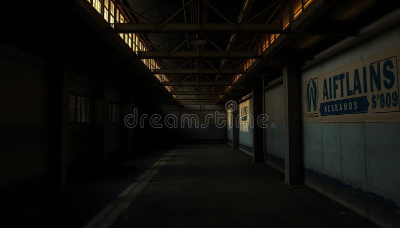 Industrial Hallway: a Study in Light and Shadow Stock Illustration ...